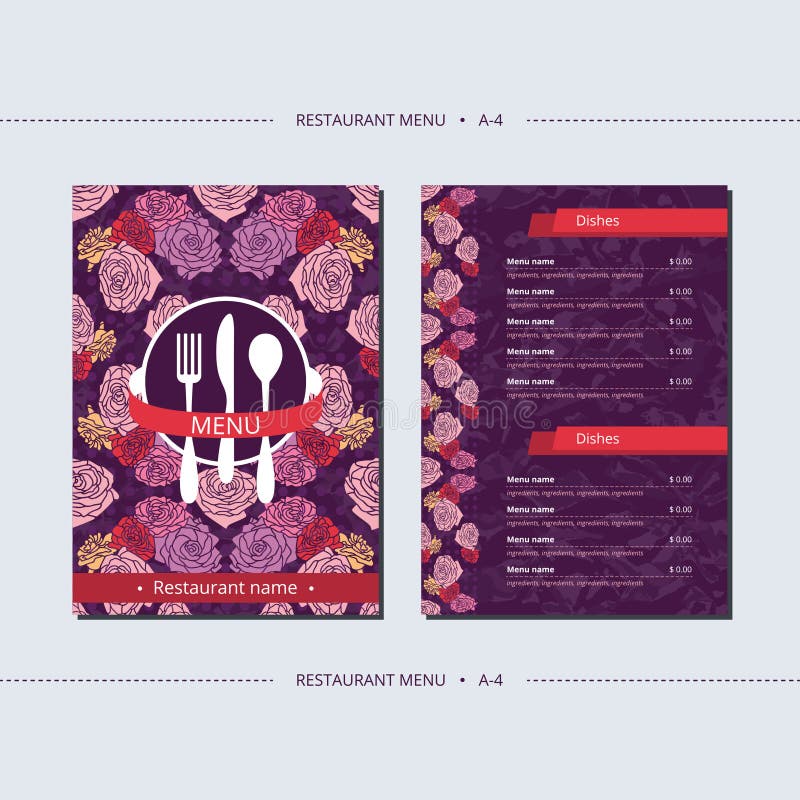 Vector Template Restaurant Menu with Pattern Romantic Flowers Stock ...