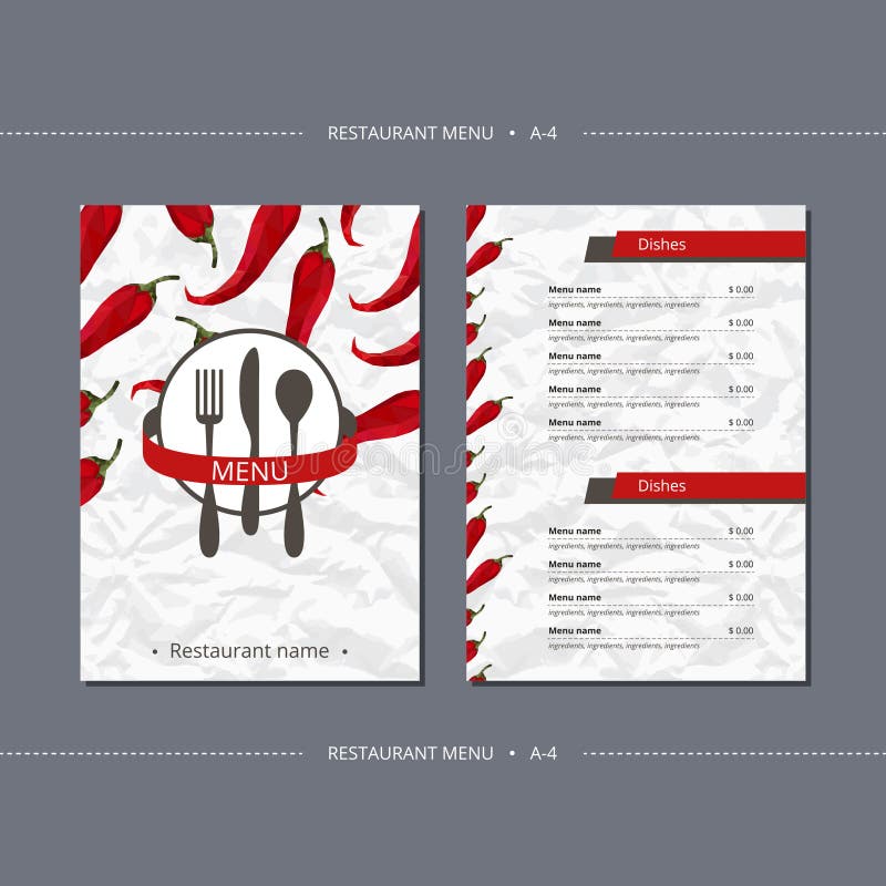 Vector Template Restaurant Menu with Pepper Chili in Origami Style ...