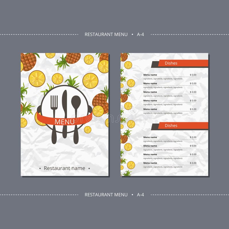 Vector Template Restaurant Menu with Pineapple and Leaves Stock Vector ...