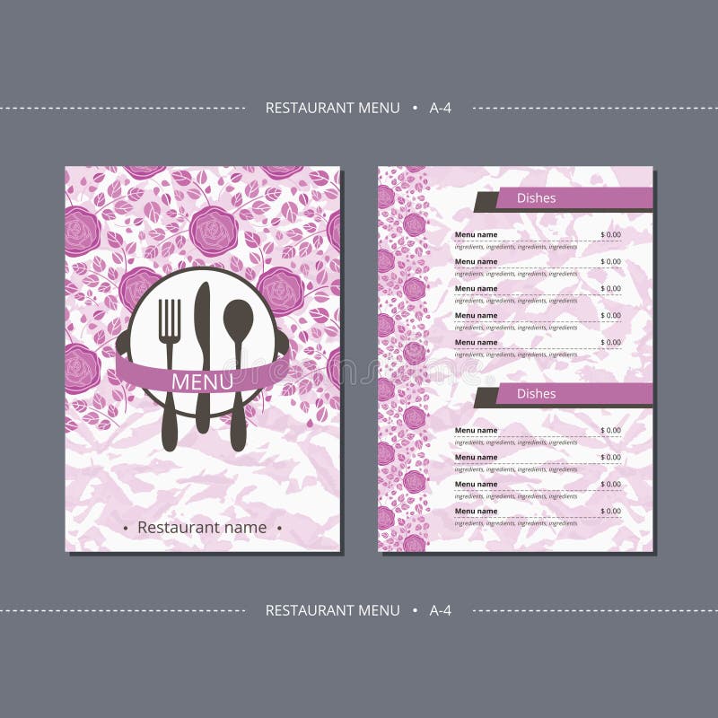 Vector Template Restaurant Menu with Pink Roses Stock Vector ...
