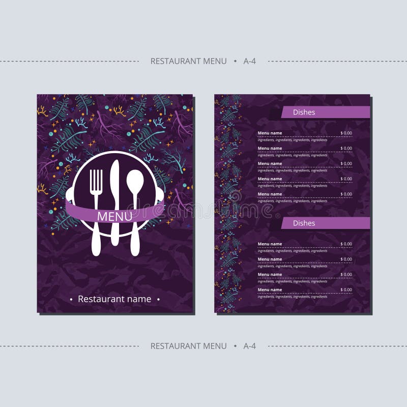 Vector Template Restaurant Menu with Violet Water Stock Vector ...