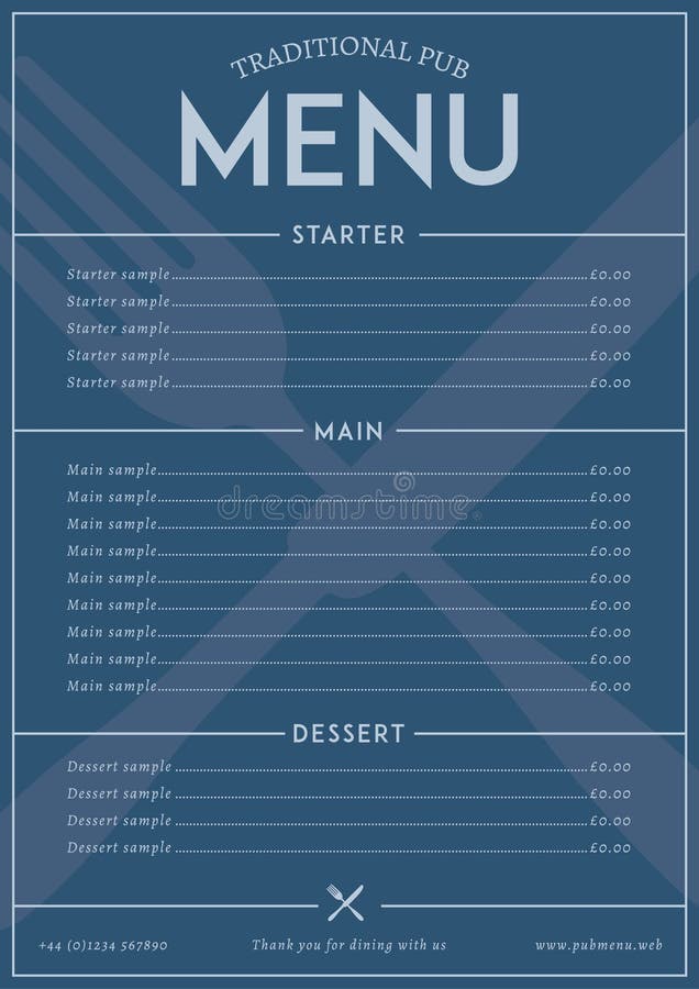 Traditional Pub Menu Template Stock Illustration - Illustration of ...
