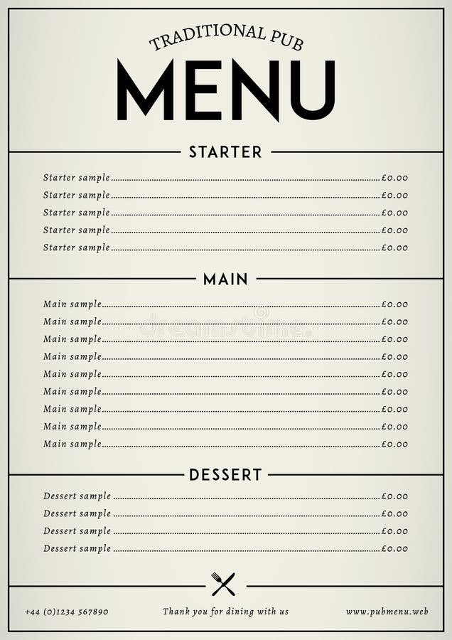 Traditional Pub Menu Template Stock Illustration - Illustration of ...