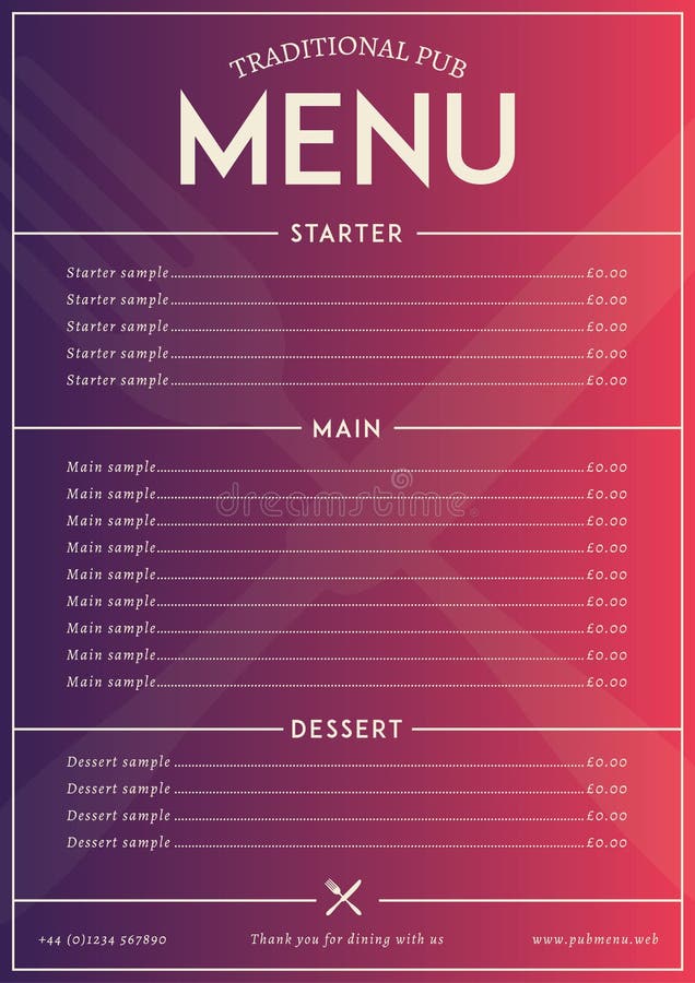 Traditional Pub Menu Template Stock Illustration - Illustration of ...