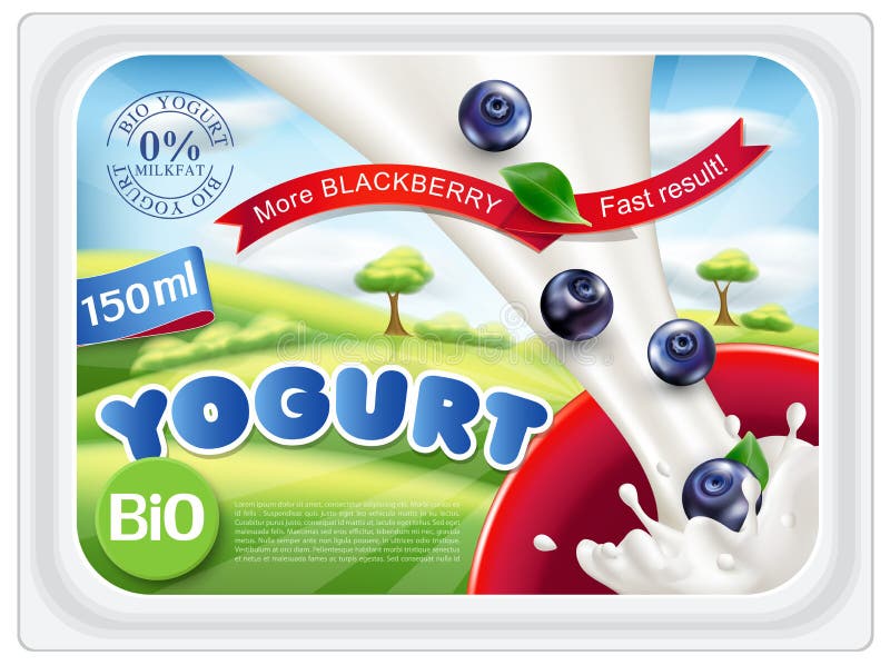 Vector Template Stickers for Packing Yogurt with Blueberries on Stock ...