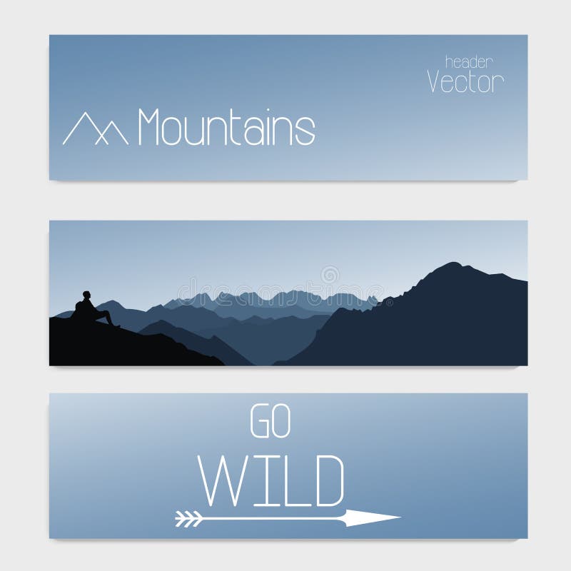 Vector Template of Three Headers with Sky and Mountains. Blurred ...