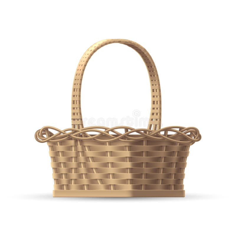 Vector Template of Wicker Straw 3D Basket with Handle on an Isolated ...