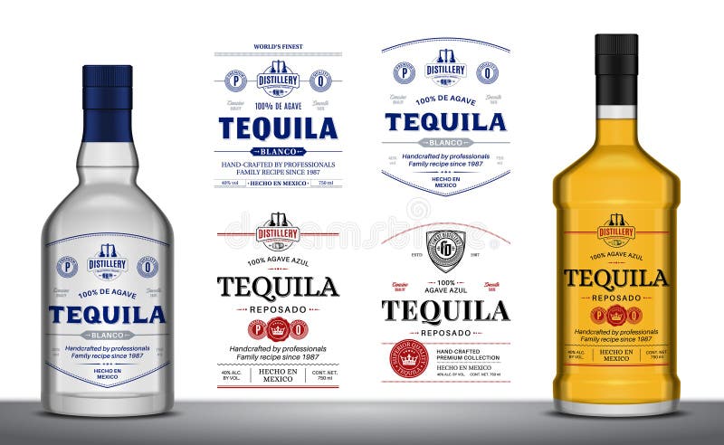 Vector Tequila Labels and Bottle Mockups Stock Vector - Illustration of ...