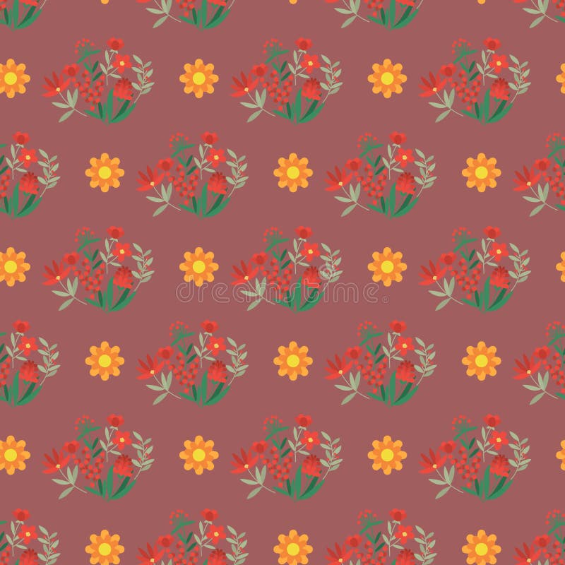 Vector Terracotta Tone Watercolor Floral Seamless Pattern Design Stock ...