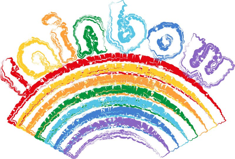 Vector Textured Brush Drawing of Abstract Rainbow Arc with Text Stock ...