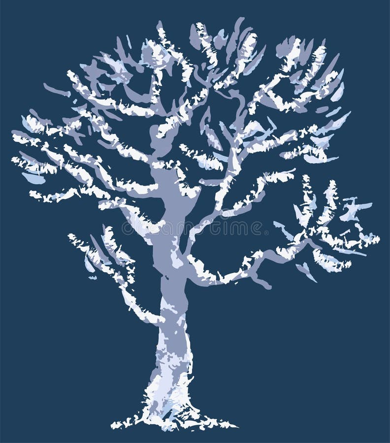 Vector Textured Brush Drawing of Silhouette Abstract Frozen Tree in ...