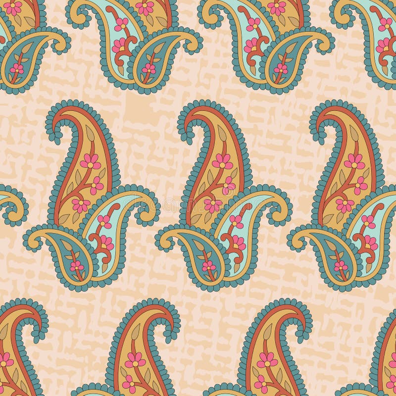 Vector Textured Indian Paisley Seamless Repeat Pattern Background Stock ...