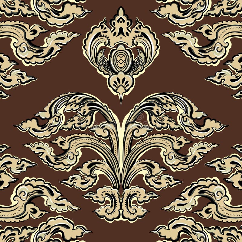 Vector Thai Floral Decorative Ornamental Seamless Pattern. Illustration ...