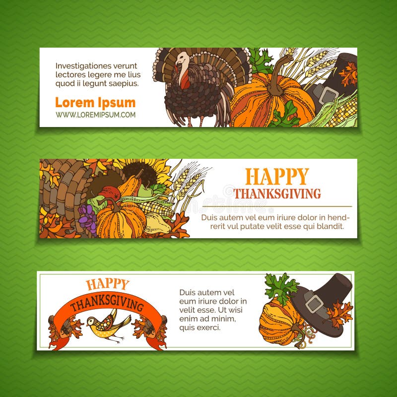 Vector Thanksgiving Horizontal Banners Set. Stock Vector - Illustration ...