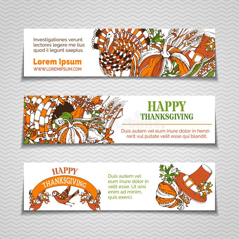Vector Thanksgiving Horizontal Banners Set. Stock Vector - Illustration ...