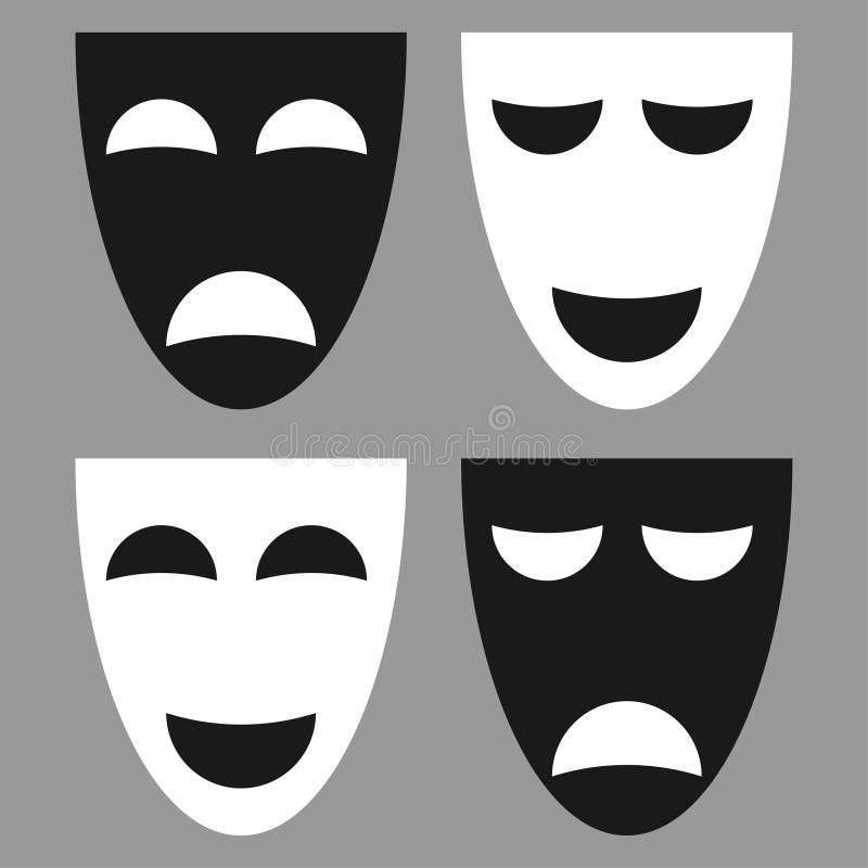 Vector Theatrical Masks - Set Isolated Tragedy and Comedy Mask. Flat ...