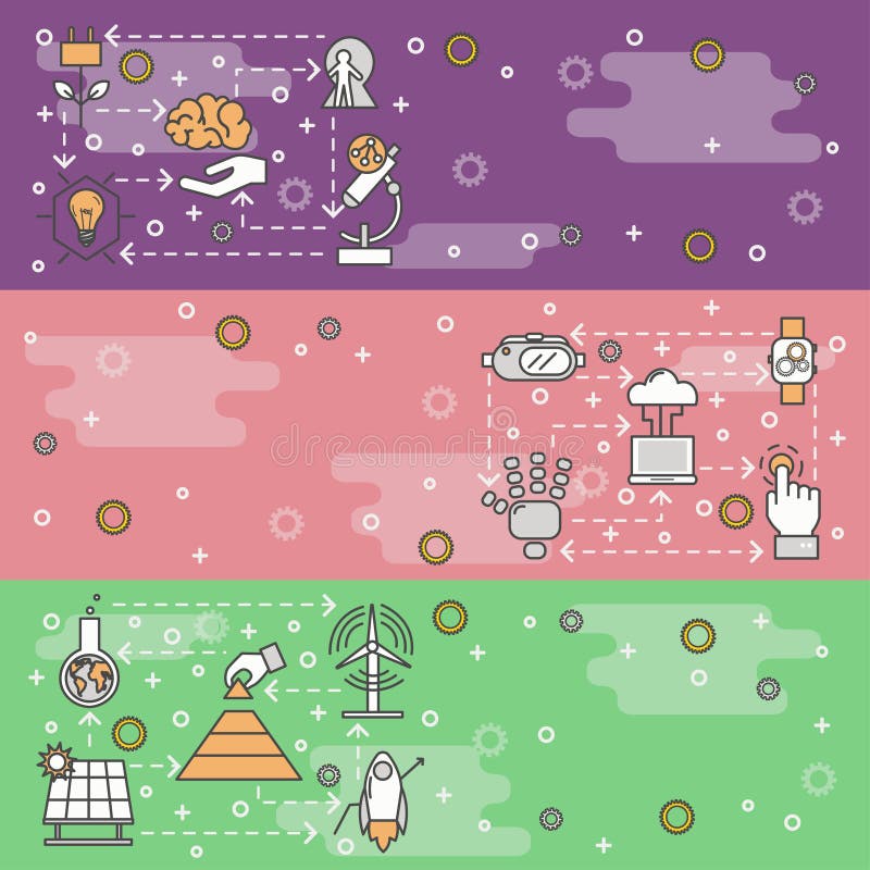 Vector Thin Line Art Innovations Web Banner Template Set Stock Vector ...