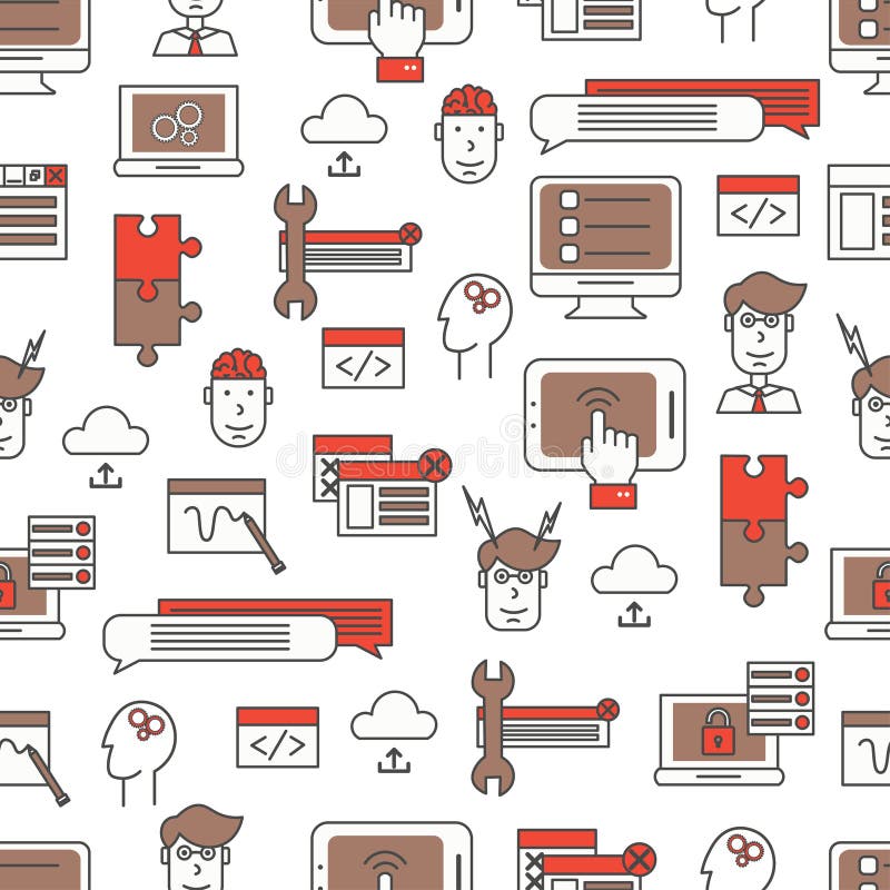 Vector Thin Line Art it Seamless Pattern Stock Vector - Illustration of ...