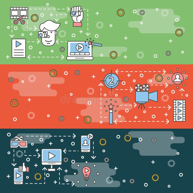 Vector Thin Line Art Video Web Banner Template Set Stock Vector ...