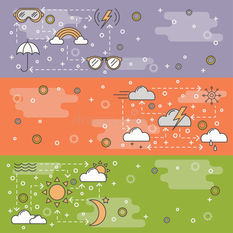 Vector Thin Line Art Weather Web Banner Template Set Stock Vector ...