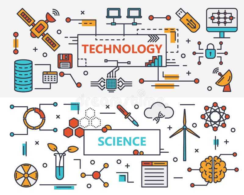 Vector Thin Line Flat Design Technology and Science Concept Banners ...
