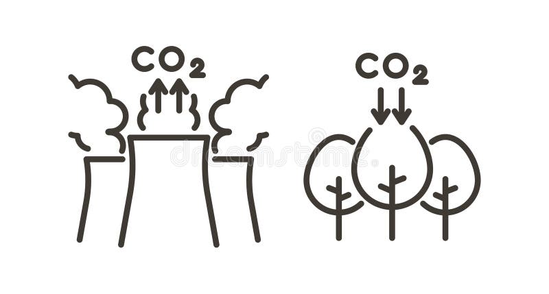 Vector Thin Line Icon Outline Linear Stroke Illustrations. CO2 ...