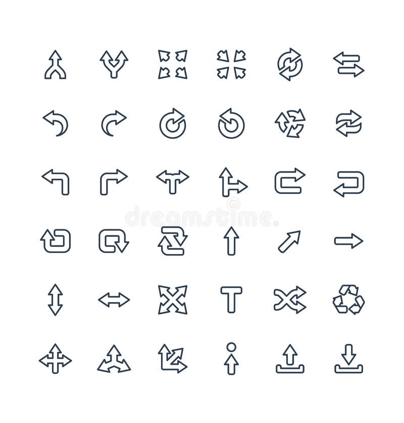 Vector Thin Line Icons Set with Arrows, Direction and Move Outline Flat ...