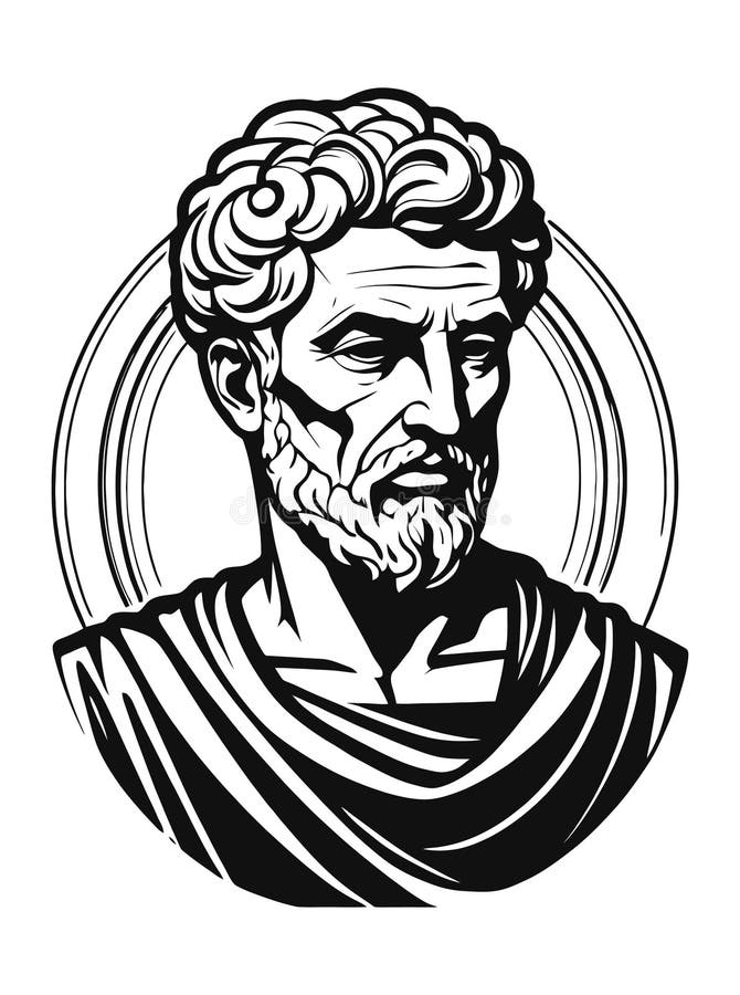 Thoughtful Stoic Man Illustration in Simple Lines Stock Vector ...