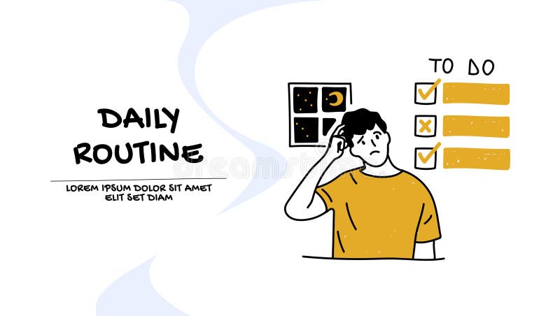 Vector of a Thoughtful Man Reviews His daily Routine, Things To Do List ...