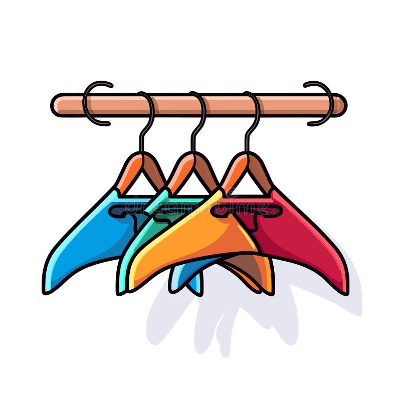 Vector of Three Colorful Hangers Hanging from a Wooden Rod - Vector ...