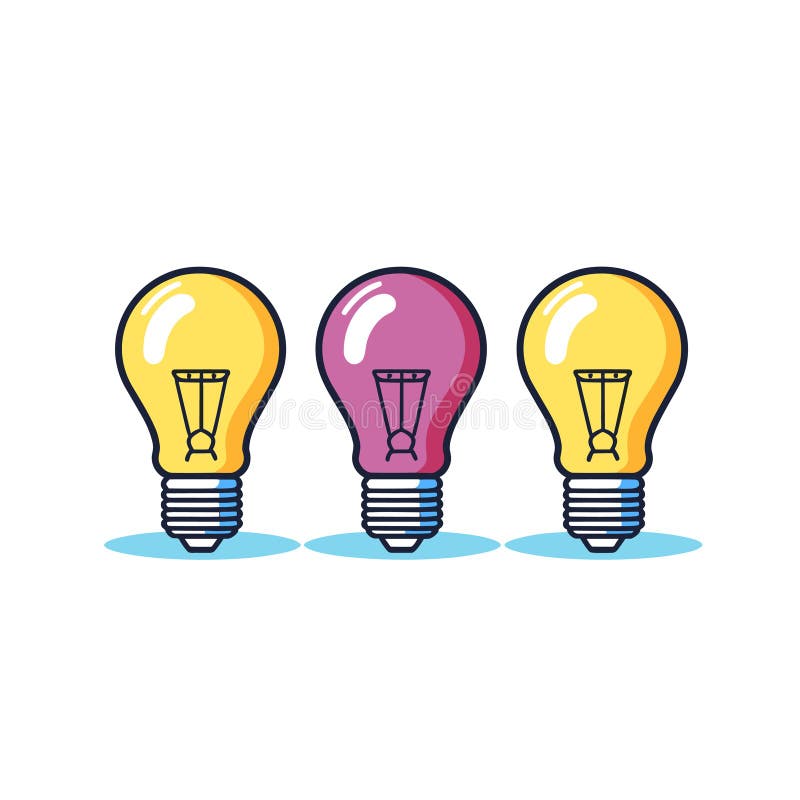 Vector of Three Colorful Light Bulbs in a Creative Composition Stock ...