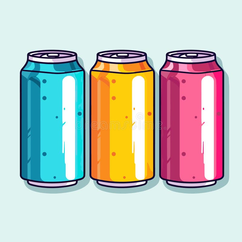 Vector of Three Colorful Soda Cans on a Vibrant Blue Background Stock ...