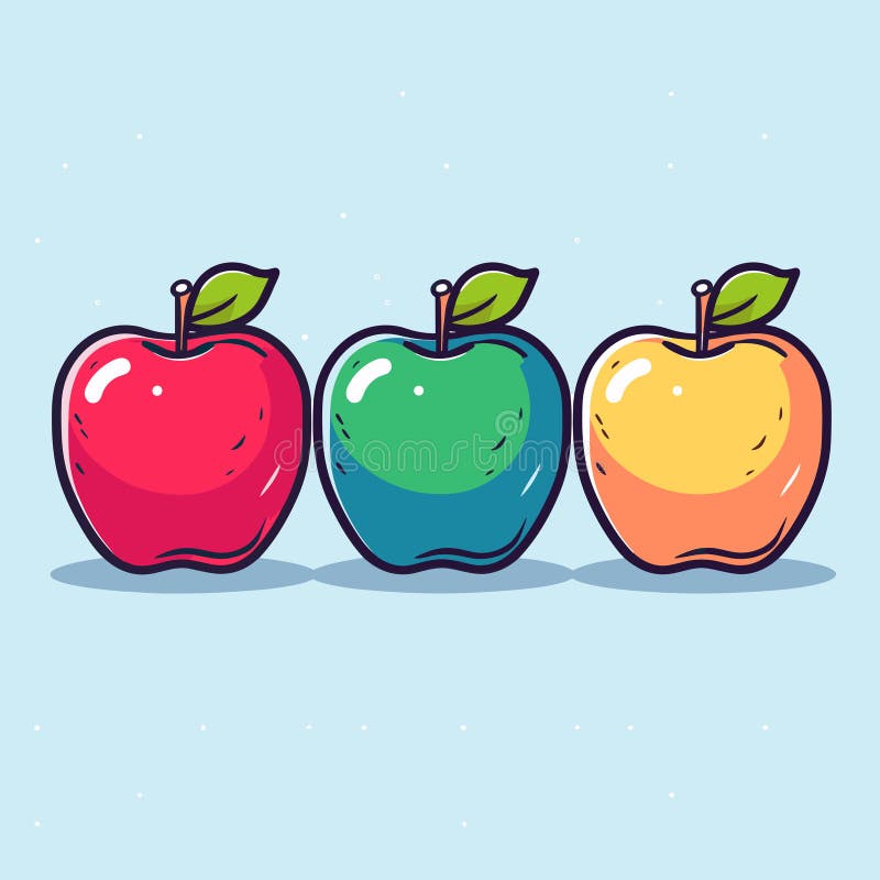 Vector of Three Green Apples with Leaves on a White Background Stock ...