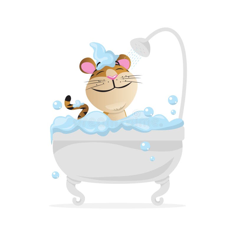 Vector Tiger Enjoying Bubble Bathtub Stock Vector - Illustration of ...