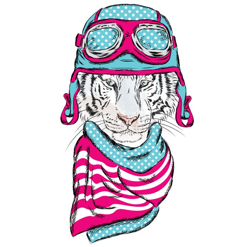 Vector Tiger Wearing a Helmet. Hipster. Pilot Stock Vector ...