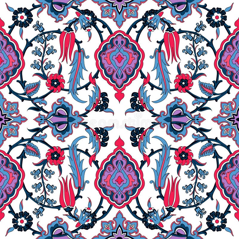 Vector Tile Oriental Floral Seamless, Ethnic Drawing Arabic Pattern ...