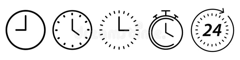Vector Time and Clock Icons in Thin Line Style Stock Illustration ...