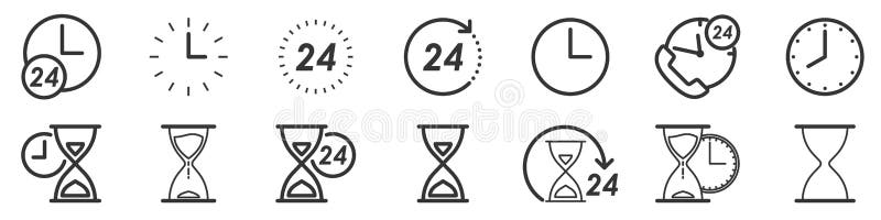 Vector Time and Clock Icons in Thin Line Style Stock Illustration ...