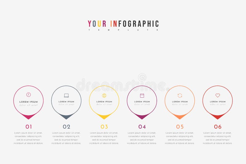 Vector Timeline Infographic with 6 Pointers, Steps Stock Vector ...