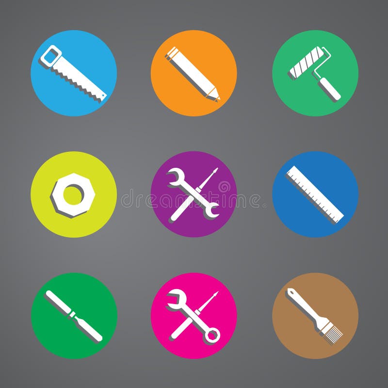 Vector Tools Icon Colorful Set on Gray Background Stock Illustration ...