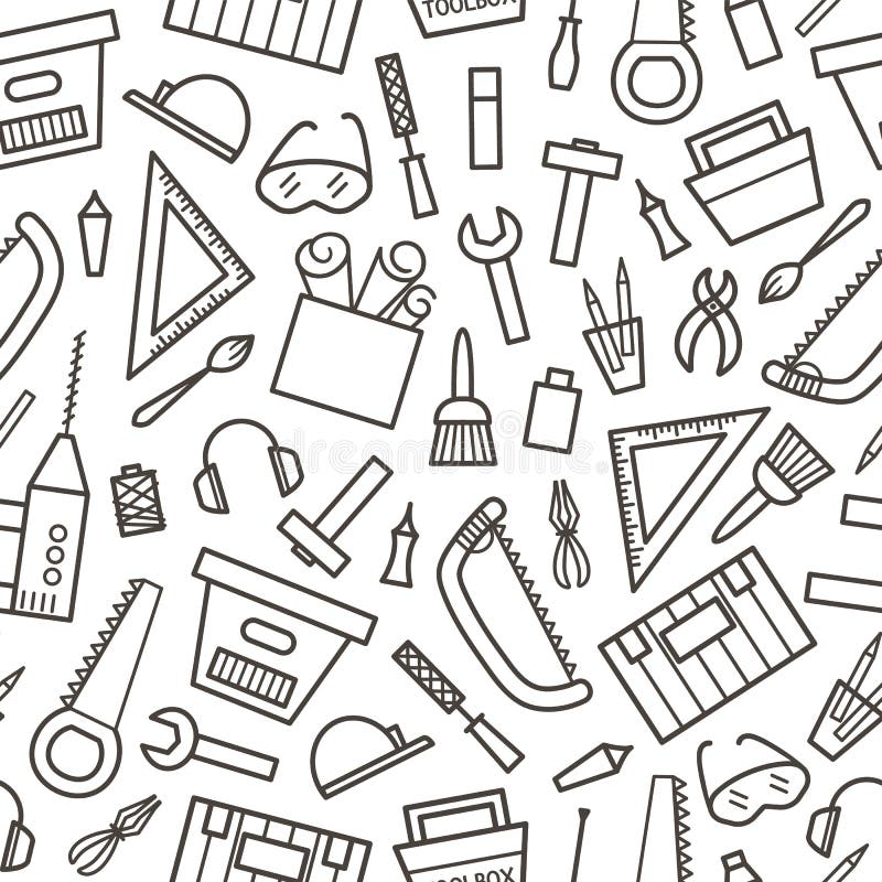 Vector Tools Seamless Pattern. Flat Linear Black and White Illustration ...