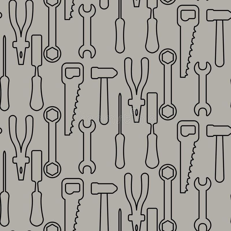 Vector Tools Seamless Pattern in Outline Style. Stock Vector ...