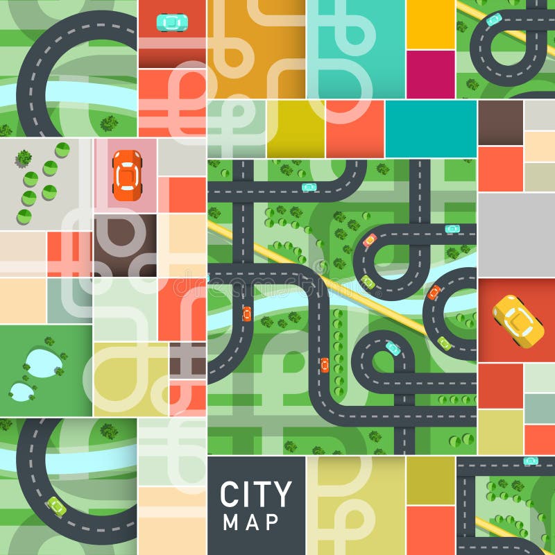 Vector Top View City Map with Roads and Cars Stock Vector ...