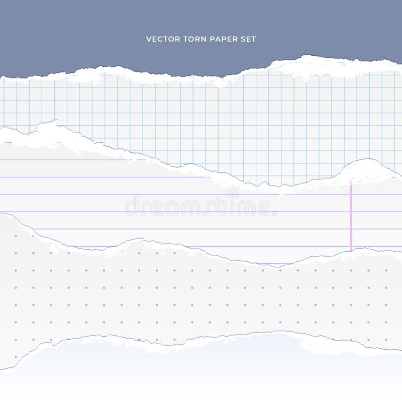 Vector Torn Paper Set. Lined, Squared and Dotted Textures Ripped Sheet ...