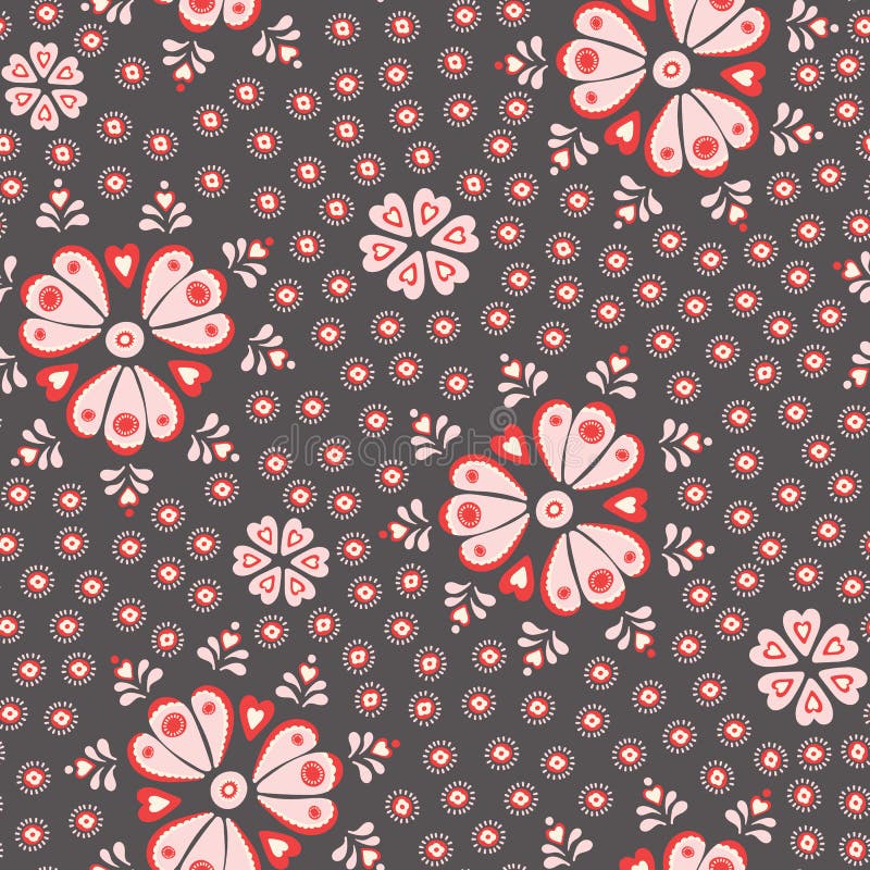 Seamless Red, Cream and Black Floral Geometric Vector Pattern. Bold ...