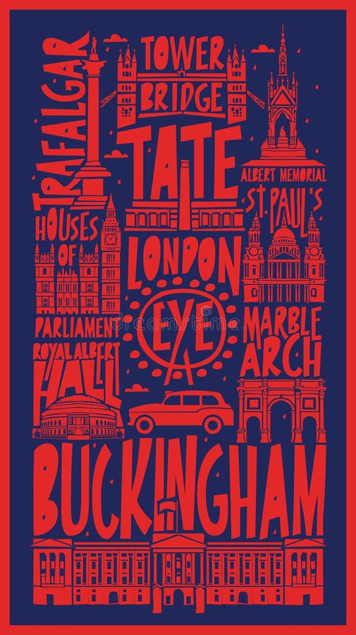 Vector Touristic Hand Drawn London City Poster Stock Illustration ...