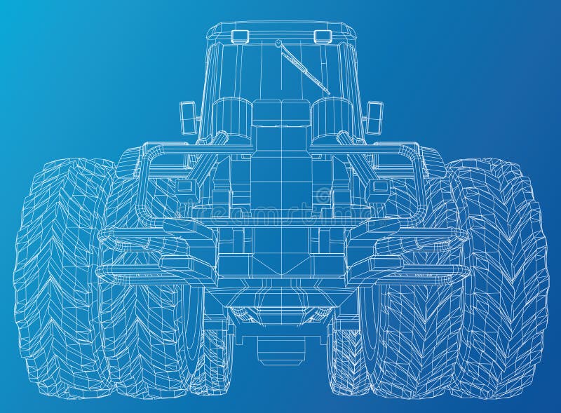 Vector Tractor. Front View. Wire-frame Tracing Illustration of 3d. EPS ...