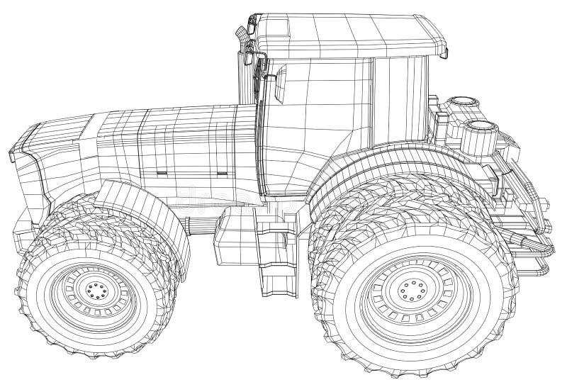 Vector Tractor. Side View. Wire-frame Tracing Illustration of 3d. EPS ...