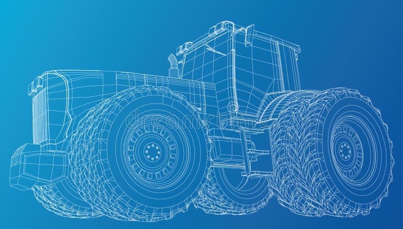 Vector Tractor. Side View. Wire-frame Tracing Illustration of 3d. EPS ...