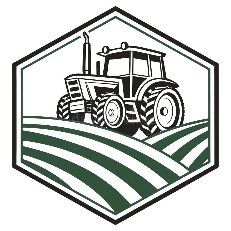 Vector of Tractor Working on Green Striped Farm Fields Inside Hexagonal ...